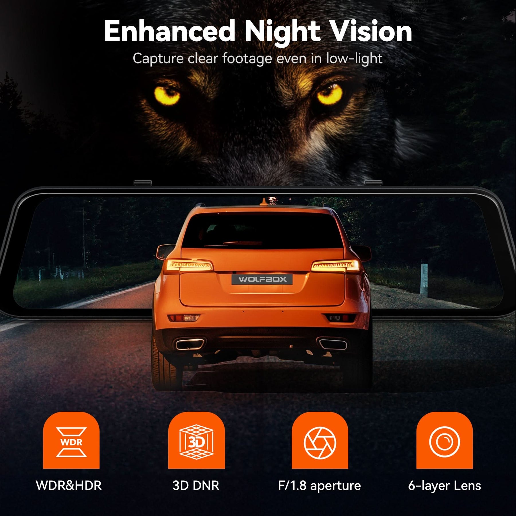 WOLFBOX G850Pro 4K Wifi ADAS Front and Rear Mirror Dash Cam