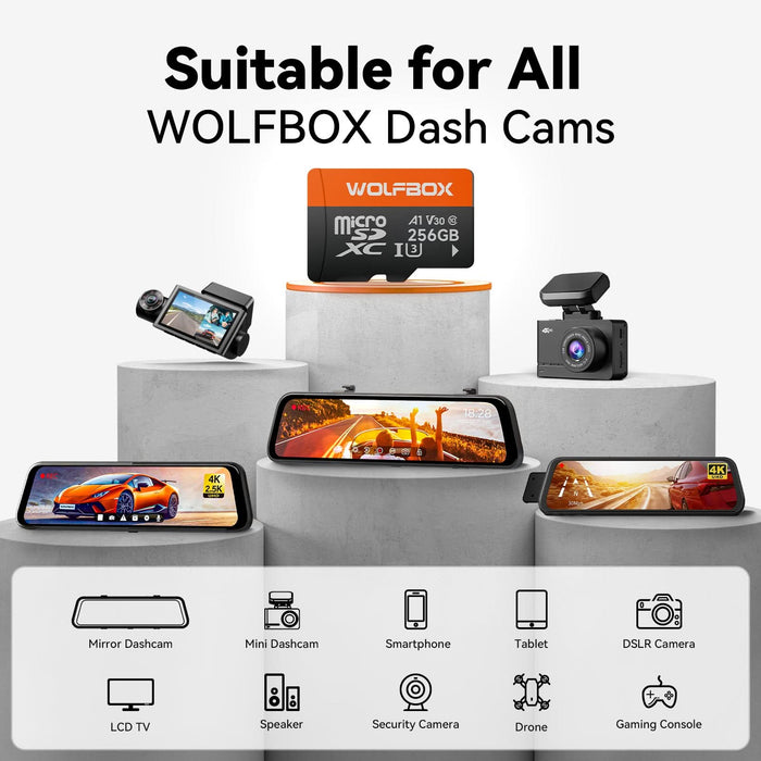 WOLFBOX Dash Cam 512GB/256GB Micro SD Card, Class 10 U3 TF Card