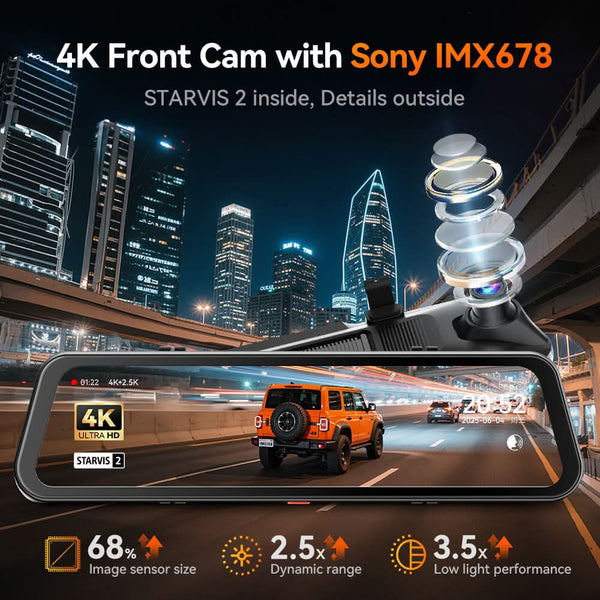 WOLFBOX G900Pro 12MP WiFi Touch Screen Rear View Dash Cam