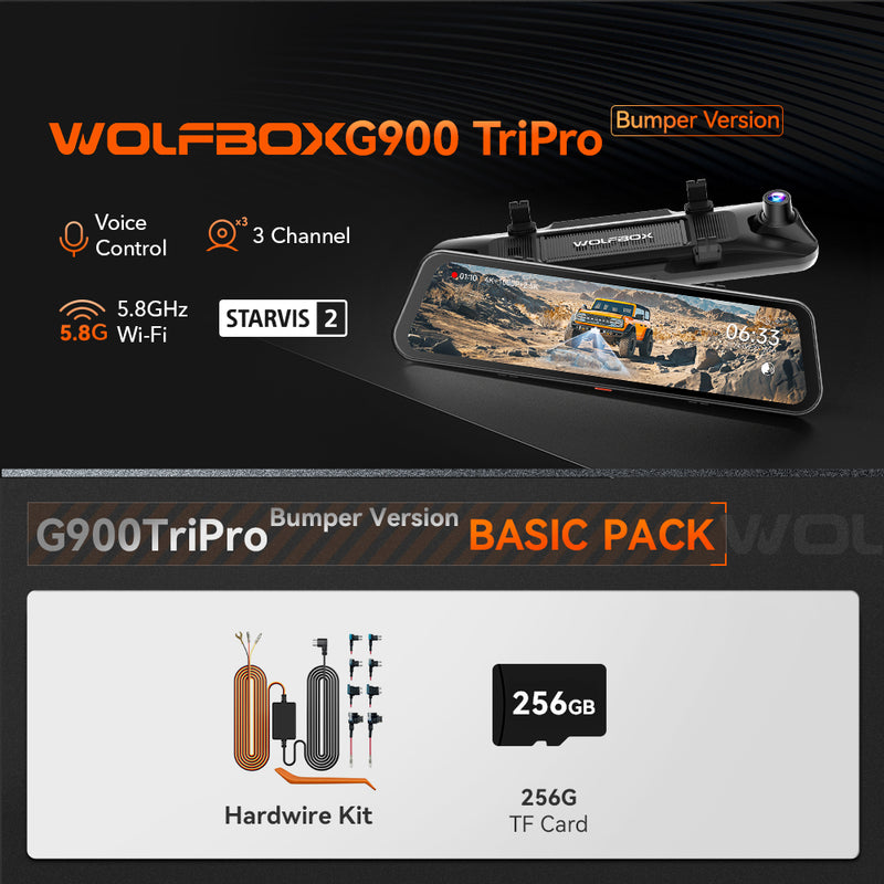 Preorder-WOLFBOX G900 TriPro Bumper Version 3 Channel Rearview Mirror