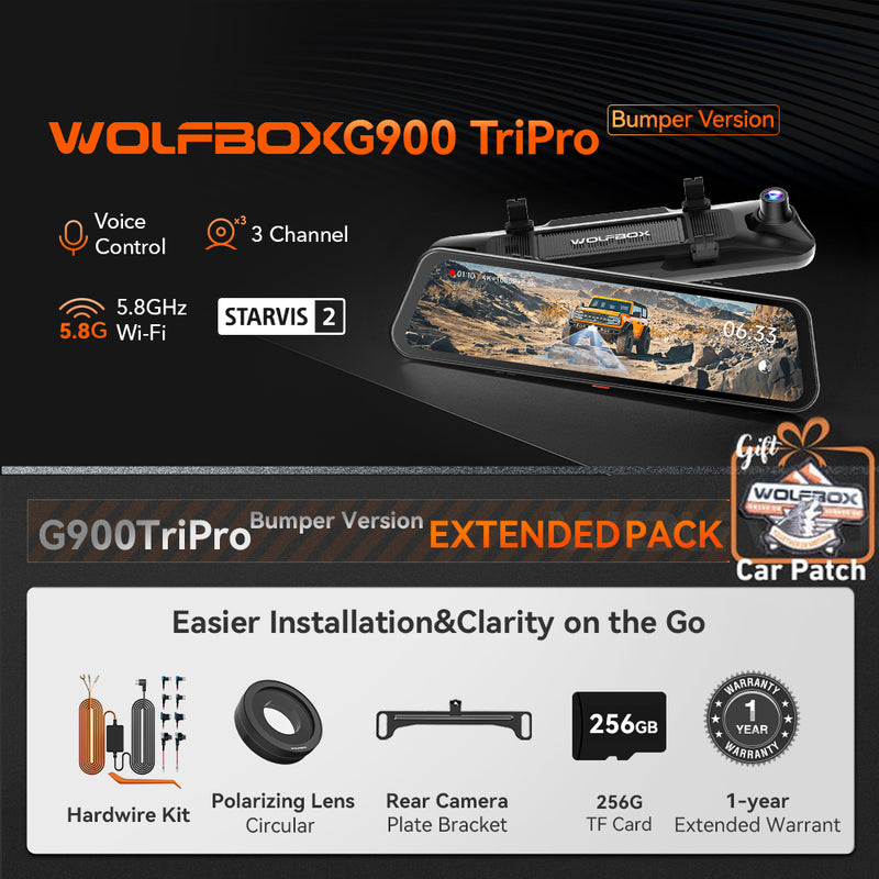 Preorder-WOLFBOX G900 TriPro Bumper Version 3 Channel Rearview Mirror