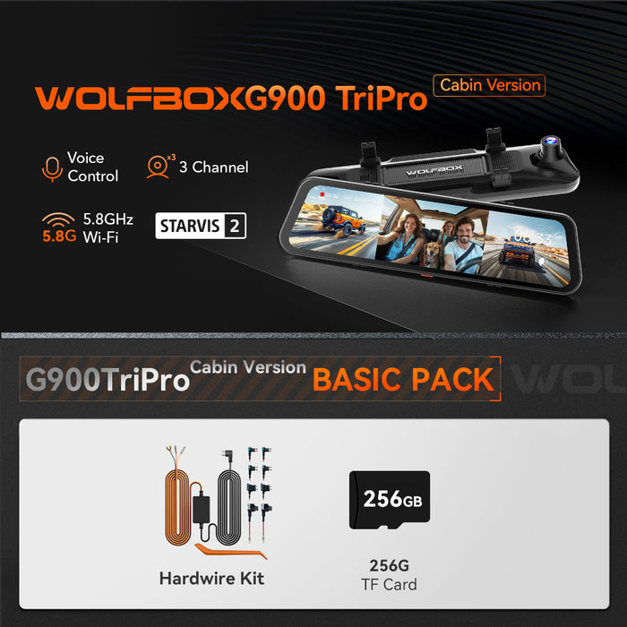 G900 TriPro 4K+2.5K+1080P 3 Channel Cabin Monitor Mirror Dash Cam