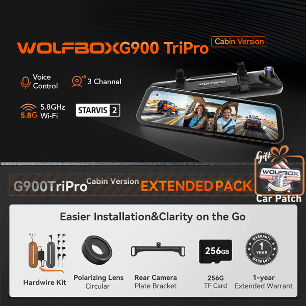 G900 TriPro 4K+2.5K+1080P 3 Channel Cabin Monitor Mirror Dash Cam